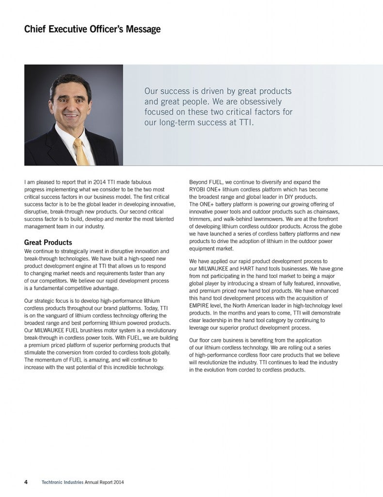 Chief Executive Officer’s Message - Annual Report 2014